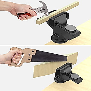 Housolution Universal Table Vise 3 Inch, 360°Swivel Base Bench Clamp Home Vise Clamp-On Vise Repair Tool Portable Work Bench Vise for Woodworking, Cutting Conduit, Drilling, Metalworking - Black