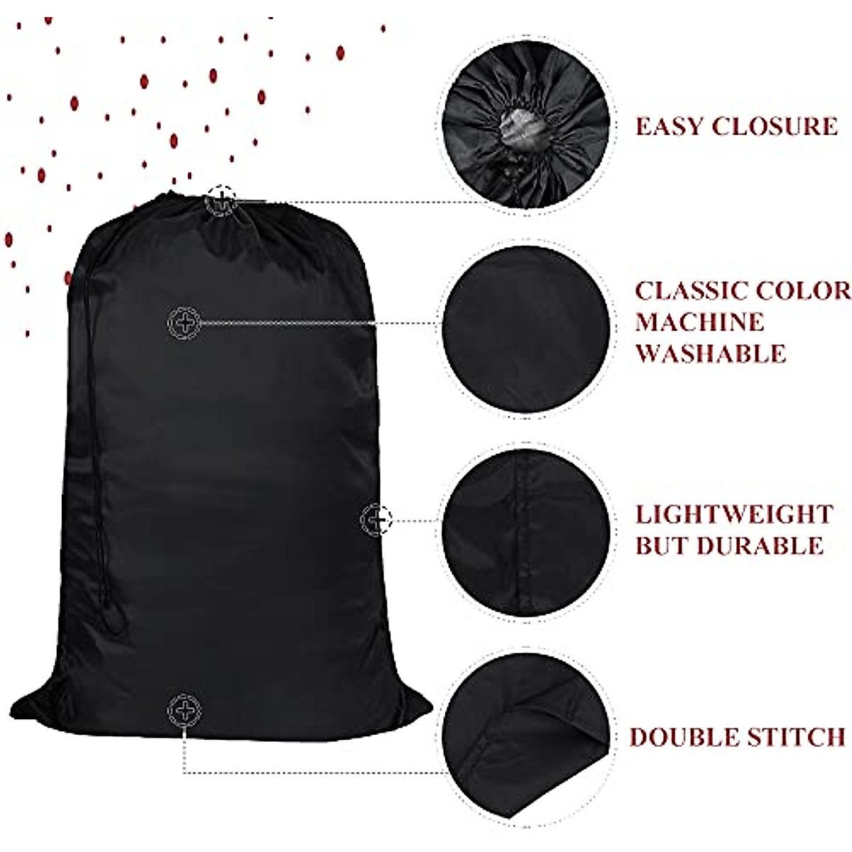 Laundry Bag with Strap, Machine Washable Large Dirty Clothes Organizer, Clothes Storage Easy Fit a Laundry Hamper or Basket, Can Carry Up to 4 Loads of Laundry, Bonus Reusable Tote (Black - Hot Pink)