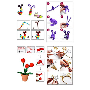 Pipe Cleaners Craft Set with DIY Tutorial, Included 200Pcs Multicolor Pipe Cleaners Chenille Stems, 200Pcs Pom Poms, 200Pcs Self-Sticking Wiggle Googly Eyes, for DIY Art Craft