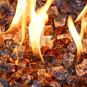 Grisun Fire Glass for Fire Pit, 1/2 Inch Mix 20 Pounds High Luster Reflective Tempered Glass Rocks for Natural or Propane Fireplace, Safe for Outdoors and Indoors Firepit Glass