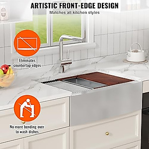 VEVOR 33 inch Farmhouse Kitchen Sink, 304 Stainless Steel Sink, Top Mount Single Bowl Kitchen Sinks with Ledge & Accessories, Household Dishwasher Sinks for Farm, Prep Kitchen, Garage and Bar Sink