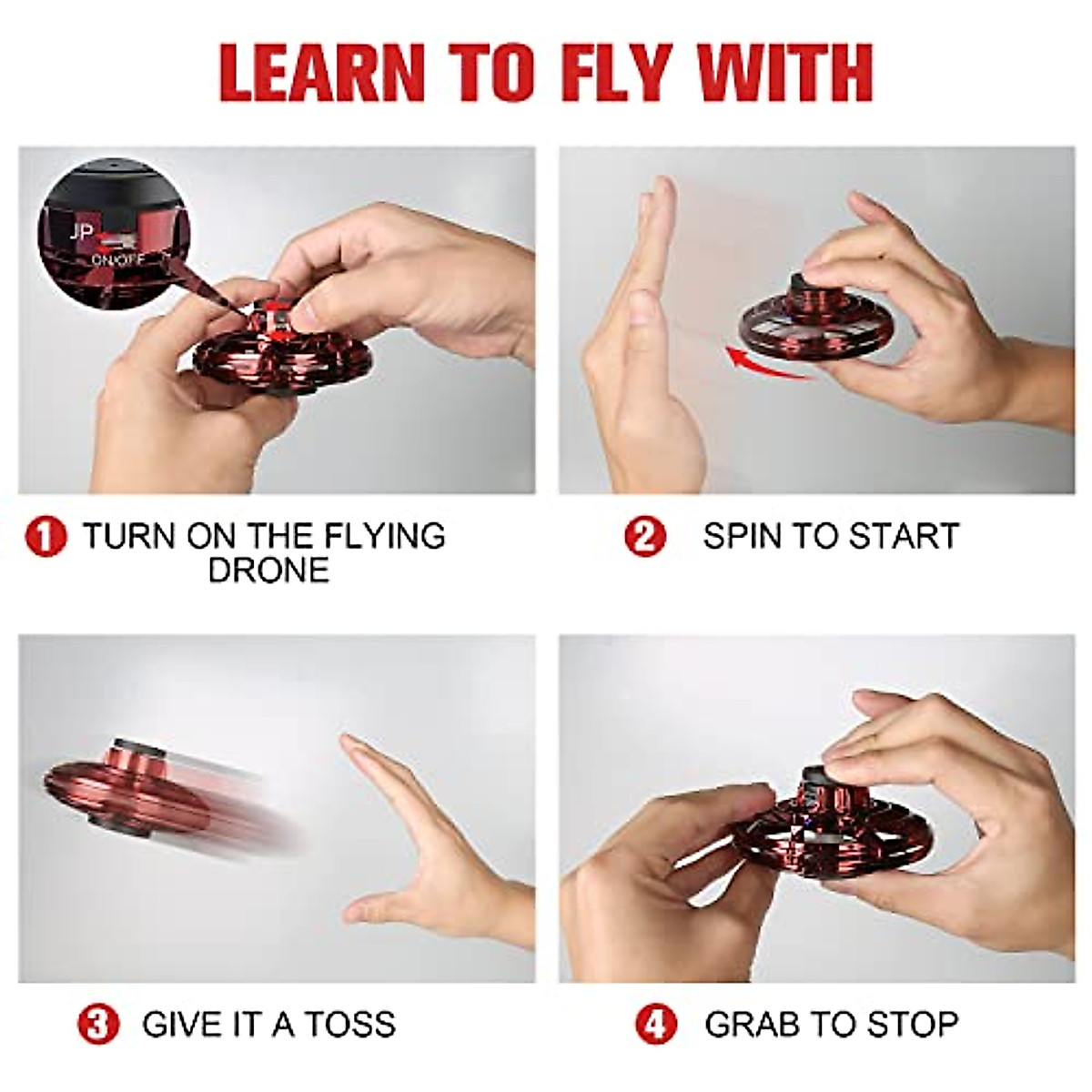 GOOLY Flying Spinner Mini Drone, Hand Operated Drones for Kids Adults, Flying Ball Toy with 360° Rotating LED Lights Indoor Outdoor, Stress Relief UFO Drone Toys for Boys Girls Gift