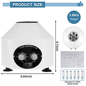 POWLAB Electric Centrifuge Machine Desktop Laboratory Benchtop Centrifuges Lab Medical Practice with Timer and Speed Control - Low Speed,4000 RPM, Capacity 20 ML x 6-110v