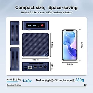 Beelink Mini PC, Mini S12 Pro Intel 12th N100(4C/4T, Up to 3.4GHz), 16GB DDR4 500GB M.2 SSD, Mini Desktop Computer Support 4K@60HZ Dual HDMI Display/WiFi6/BT5.2/USB3.2/1000Mbps/LAN/WOL Micro PC