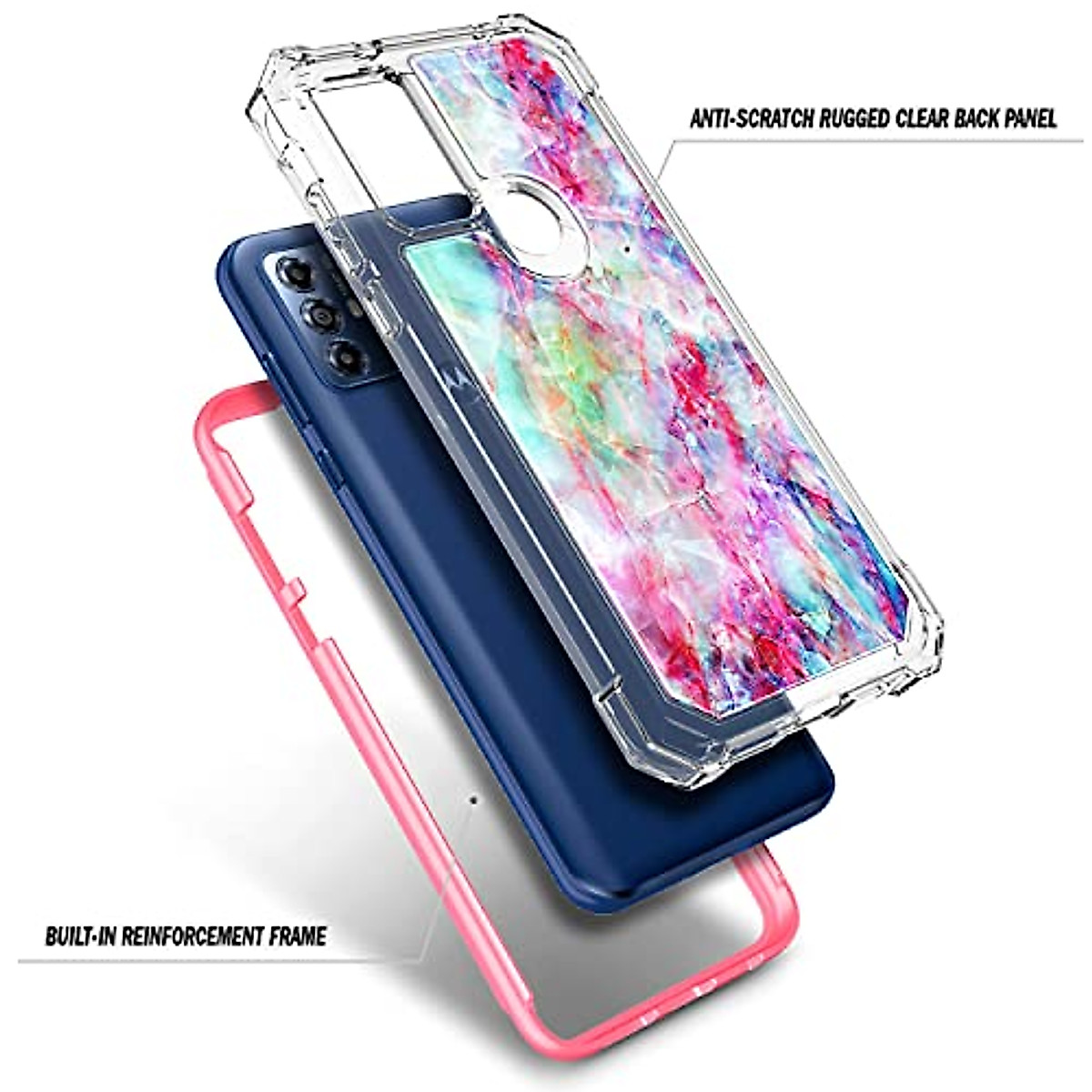 NZND Compatible with Motorola Moto G Play (2023) Case, Moto G Pure/Moto G Power (2022) with [Built-in Screen Protector], Full-Body Shockproof Protective Rugged Bumper Cover Durable Case (Fantasy)