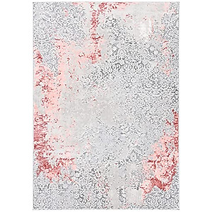 SAFAVIEH Meadow Collection Area Rug - 8' x 10', Light Grey & Pink, Modern Abstract Design, Non-Shedding & Easy Care, Ideal for High Traffic Areas in Living Room, Bedroom (MDW573G)