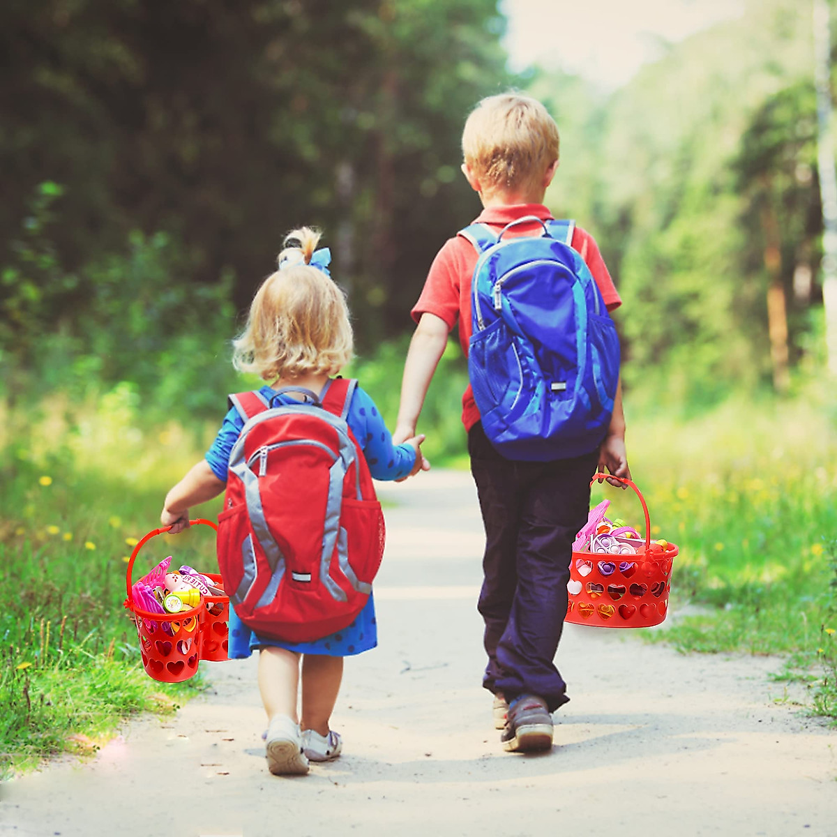 Zcaukya 6 Packs Easter Baskets, 7.1" x 7.9" x 4.3" Small Plastic Heart Shaped Basket with Handles, Heart Hollowed Baskets Holders for Romantic Party Wedding Part Decor