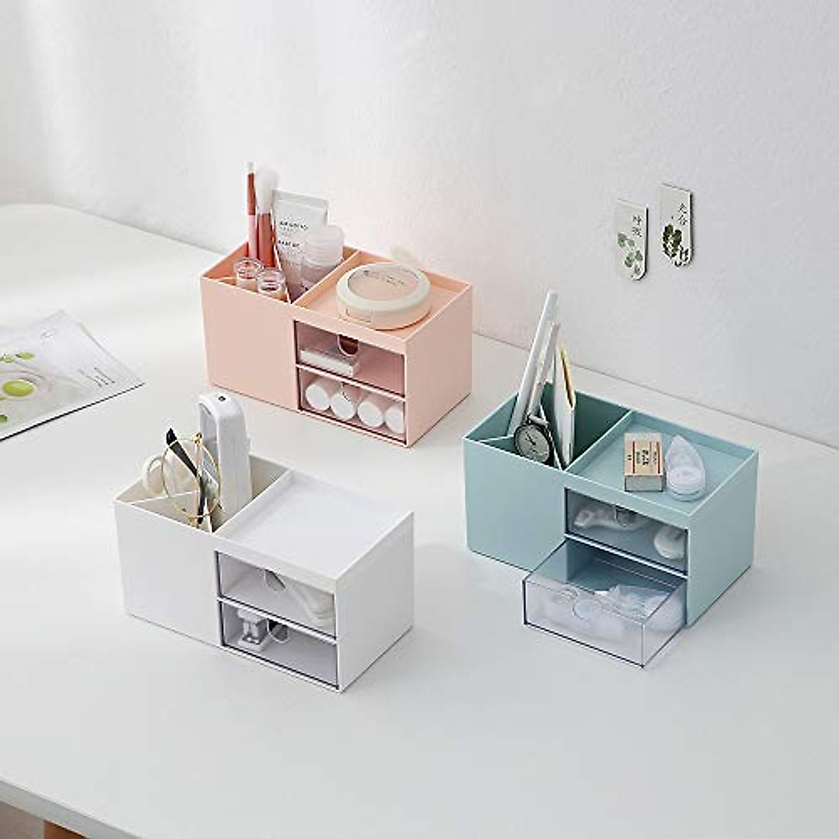 YOSCO Desktop Storage Organizer Mini Box for Office Supplies Container Pen Holder for Desk Cute Pencil Cup Pot Makeup Brush Holder (White)