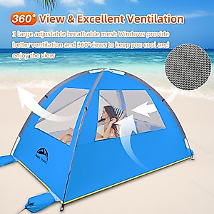 Happy Travel Beach Tent Sun Shelter for 3/4/5/6/7/8 Person, Portable UPF 50+ UV Protection Beach Shade Canopy for Family & Baby, Lightweight & Easy Setup Beach Cabana with 3 Ventilation Mesh Windows
