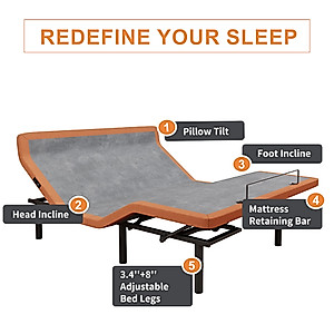 Split King Adjustable Bed Frame + 14” Hybrid Matt, Bed Base with Massage, Pillow-tilt, Smart APP Control, Ergonomic Incline, Zero Gravity, Dual USB Port, Under Bed Light, Wireless Remote, 5000 Series