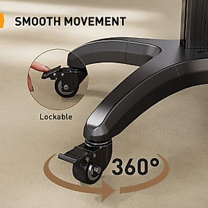 Perlegear Mobile TV Cart for 32-65, 70 inch Flat or Curved TVs up to 80 lbs, Rolling TV Stand with Media Shelf, Aluminum Height Adjustable Portable Floor TV Stand Wheels Max VESA 600x400mm, PGTVMC11