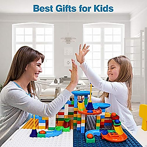 arscniek Toddlers Activity Table 7 in 1 Kids Activity Table and Chair Set with 152Pcs Large Marble Run Building Blocks, Sand/Water Table, Kids Learning Play Table Toys for Girls Boys Toddler Age 3-7