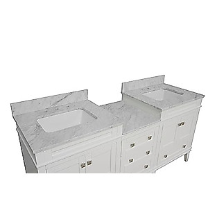 Kitchen Bath Collection Eleanor 72-inch Double Bathroom Vanity (White/Carrara): Includes White Cabinet with Authentic Italian Carrara Marble Countertop and White Ceramic Sinks