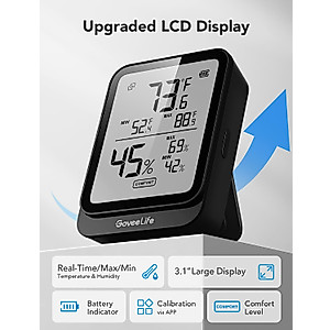 GoveeLife Hygrometer Thermometer H5104 2Pack, Bluetooth Room Temperature Monitor with APP Alert and 2 Years Date Storage Export, Remote LCD Digital Hygrometer Indoor Humidity Meter, Greenhouse