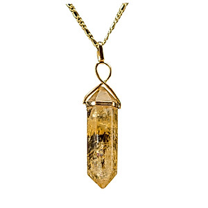 Nature's Decorations Citrine Crystal Pendant for Women, Double Terminated Gold Wire Necklace,Healing Crystal November Birthstone Jewelry, Ideal for A Gold Chain or Sterling Silver Necklace.