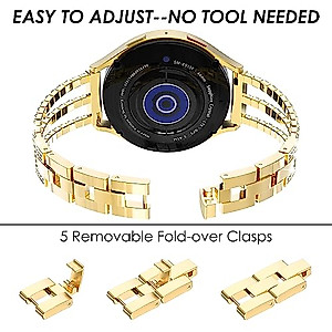 Fullife Compatible with Samsung Galaxy Watch6 Band for Women 40mm Galaxy Watch6 Classic/Galaxy Watch5 Pro/Galaxy Watch5/Galaxy Watch4/4 Classic with Crystal Bling Metal Link Bracelet Strap, Gold