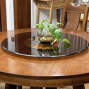 CLSQLXYJZC Turntable Lazy Susan Rotating Serving Tray, Tempered Glass Dining Table Top Round Rotating Turntable Serving Plate, for Hotel Table Serving Plate (Color : Brown, Size : 90cm (35inch))