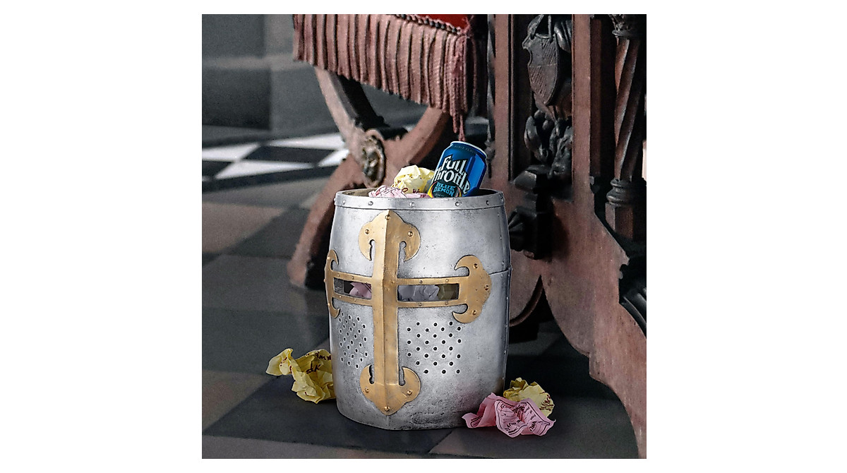 Design Toscano Crusader's Gothic Helmet Trash Bin - Medieval Decor