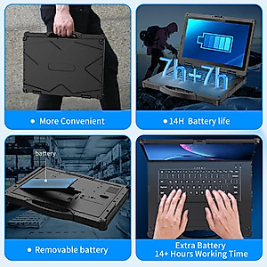 14 Inch Rugged Laptop Intel Core 11th i5-1135G7 700 Nits Sunlight Readable：Rugged Notebook FHD (1920 x 1080) Windows 11/16 GB Total RAM & 256 GB SSD/Wi-Fi 6/BT 5.1/Ethernet Port for Outdoor Work