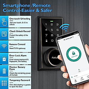 AppLoki Smart Lock, Keyless Entry Door Lock with Bluetooth/Alexa Voice Control, Touchscreen Keypad Deadbolt Lock with APP, E-Key, Code, Key, Auto-Lock, Front Door Lock for Home Apartment Hotel