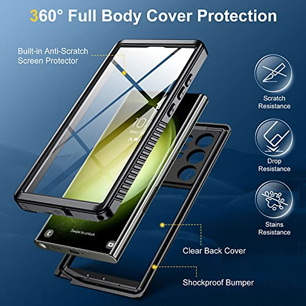 Humixx for Samsung Galaxy S23 Ultra Case,Waterproof Built-in Lens, Screen Protector[Full-Body Shockproof][12FT Military Drop Proof][Dustproof][IP68 Underwater] Protective Phone Case 5G 6.8”-Black