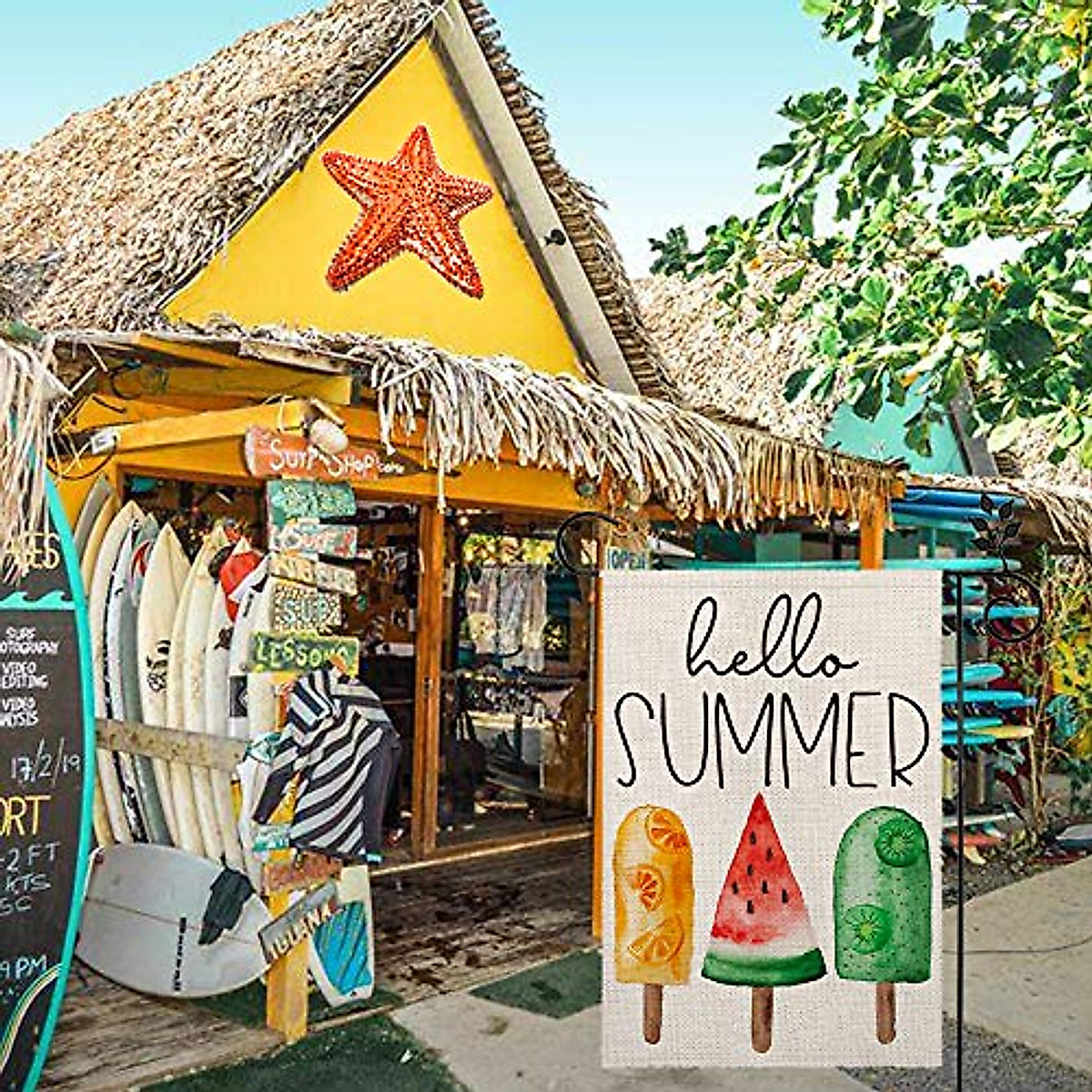 CROWNED BEAUTY Hello Summer Ice Cream Garden Flag 12×18 Inch Double Sided Vertical Yard Outdoor Decoration CF157-12