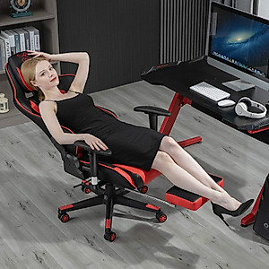X-VOLSPORT Massage Gaming Chair with Footrest Reclining High Back Ergonomic Office Chair with Lumbar Support and Headrest Computer Chair Red Desk Chair
