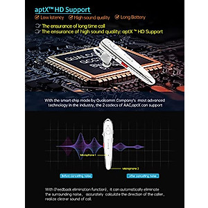 Glazata Wireless Headset with ENC Dual Mic Noise Canceling & Mute Key, apt-X & apt-X HD for Driving, Office, Business, Compatible with Cell Phone and PC 「White」
