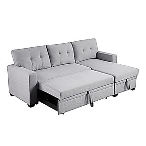 ACQCA 82" Sectional Sleeper Sofa with Pull Out Bed and Chaise Storage, L-Shape Reversible 3 Seater Couch with Tufted Backrest for Living Room,Apartment,Office,Light Gray