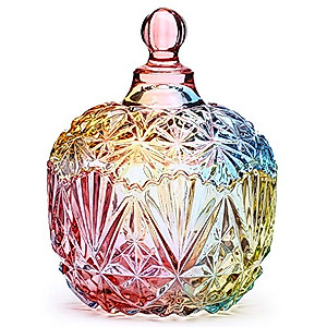 Danmu 1Pc Colorful Glass Storage Jar, Candy Jar with Lid, Cookie Jar, Jewelry Box Buffet Jar Biscuit Containers (260ml / 9oz)