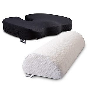 5 STARS UNITED Half Moon Bolster Semi-Roll Pillow and Seat Cushion for Desk Chair, Bundle