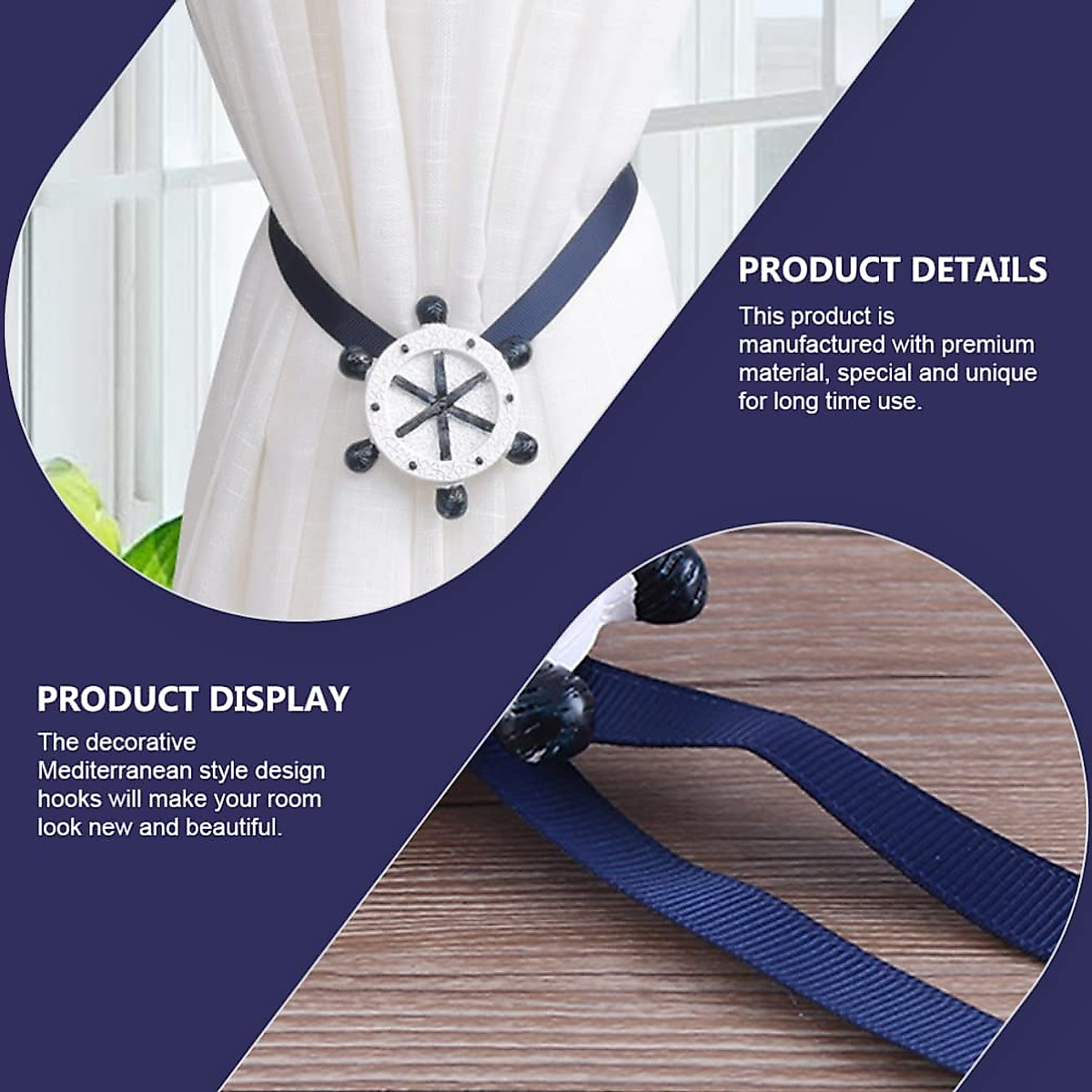 LIFKOME 2pcs Curtain Hook Magnetic Tie Back Window Magnetic Holdbacks Curtain Tiebacks Curtain Brackets for Curtain Rod Outdoor Curtains Curtain Buckle Simple Seaside Tassel Polyester