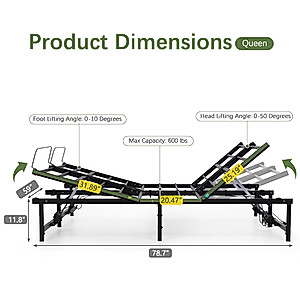 JAXPETY Adjustable Bed Frame Queen Size Electric Adjustable Bed Base with Head and Foot Incline Low-Noise Motor and Remote Control, Electric Bed Frame Fit for Most Mattress, Black