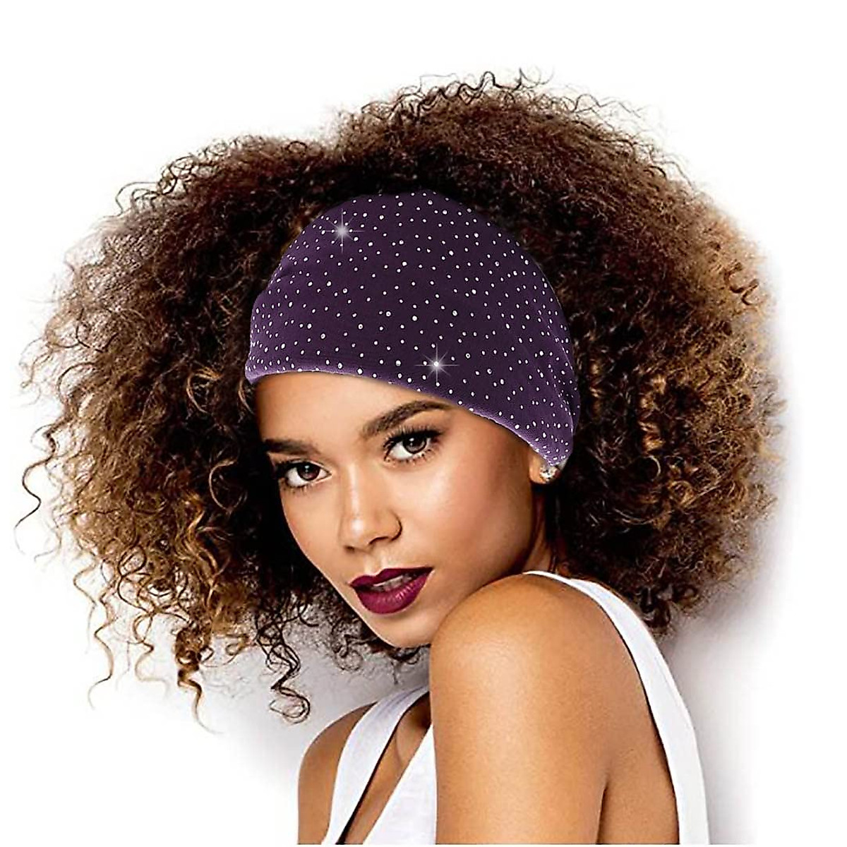 CAKURE Crystal Wide Headbands Rhinestone Head Bands Black Turban Headband Elastic African Head Wraps Sport Hair Bands for Women and Girls Pack of 3