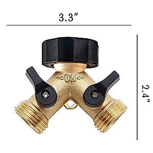 Brass Garden Hose Splitter 2 way Heavy Duty, Brass Hose Y Splitter 2 Valves, Y conneector with 2 Extra Rubber Washers
