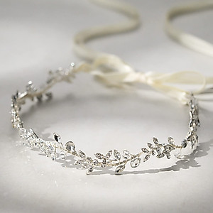 SWEETV Rhinestones Bridal Headband Silver Crystal Wedding Headpieces for Brides Hair Pieces for Bridesmaid Flower Girl Hair Accessories