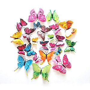Butterfly Magnet Sticker, 12pcs / Set PVC Double-Layer Mixed Color Simulation Butterfly Magnet Stereo Refrigerator Sticker (Multicolor)
