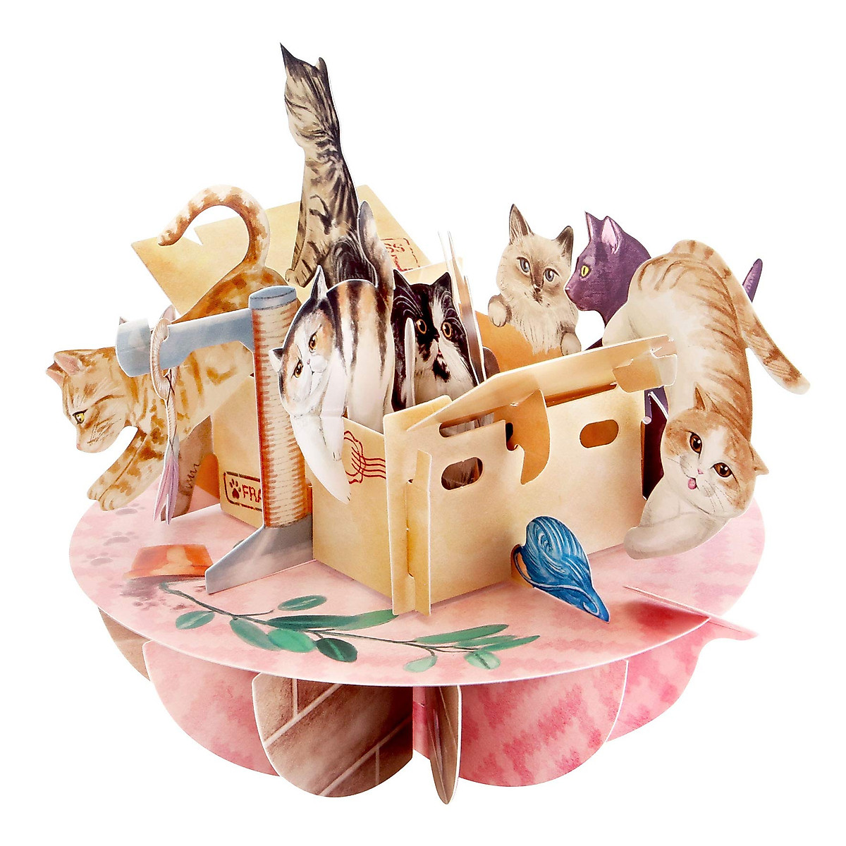 SANTORO Pirouette, 3D Pop Up Greeting Card - Purrrfect Parcel - For Her, For Mum, Mothers Day | Cute Birthday Gifts For Cat Lovers
