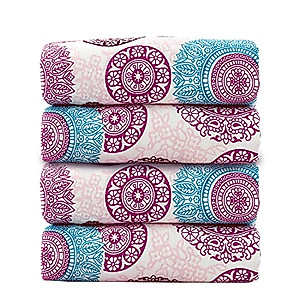 Pidada Hand Towels Set of 4 Ethnic Paisley Pattern 100% Cotton Decorative Towel for Bathroom 13 x 29.5 Inch (Purple Colorful)