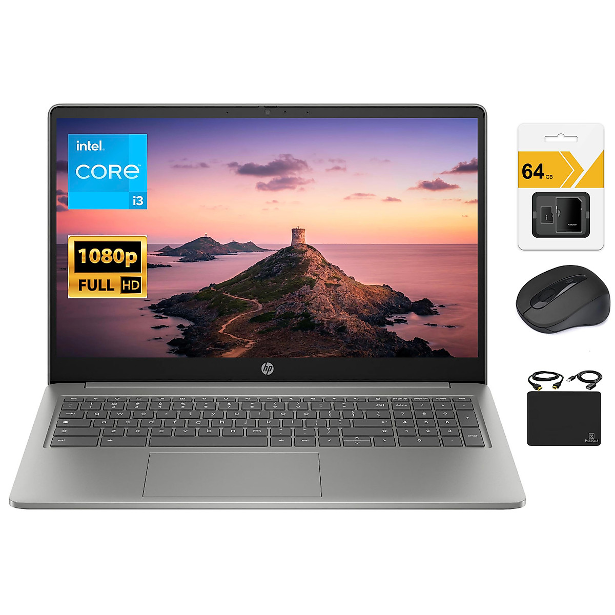 HP Chromebook Laptop Student Business 2023 Flagship,15.6'' FHD Display, 8-Core Intel i3-N305, 8GB RAM, 192GB Storage (128GB UFS+64GB SD), Wi-Fi 6, Fast Charge, Long Battery, Chrome OS+HubxcelAccessory