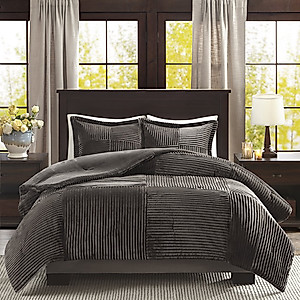 Premier Comfort Madison Park Parker Corduroy Ultra Soft Luxury Premium Plush Comforter Mini Bedding Set, King/Cal King, Grey