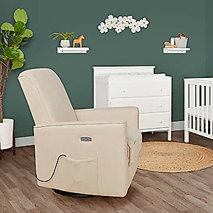 Evolur Harlow Deluxe Upholstered Plush Seating Glide Rocker, Swivel, Power Recliner USB Port with in-Built Massager, Greenguard Gold Certified, Glider Chair for Nursery in Shell