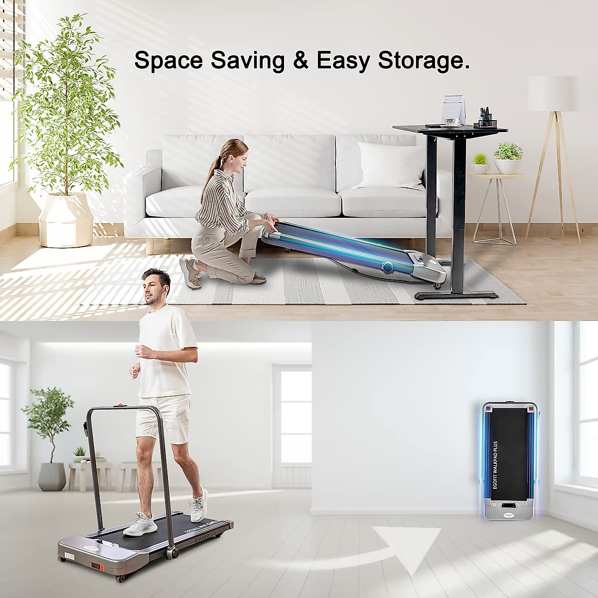 Treadmills for Home Under Desk Treadmill for Walking Running 2 in 1 Folding Treadmill for Home Office Use Flat Walking Pad Egofit WalkPad Plus F1T