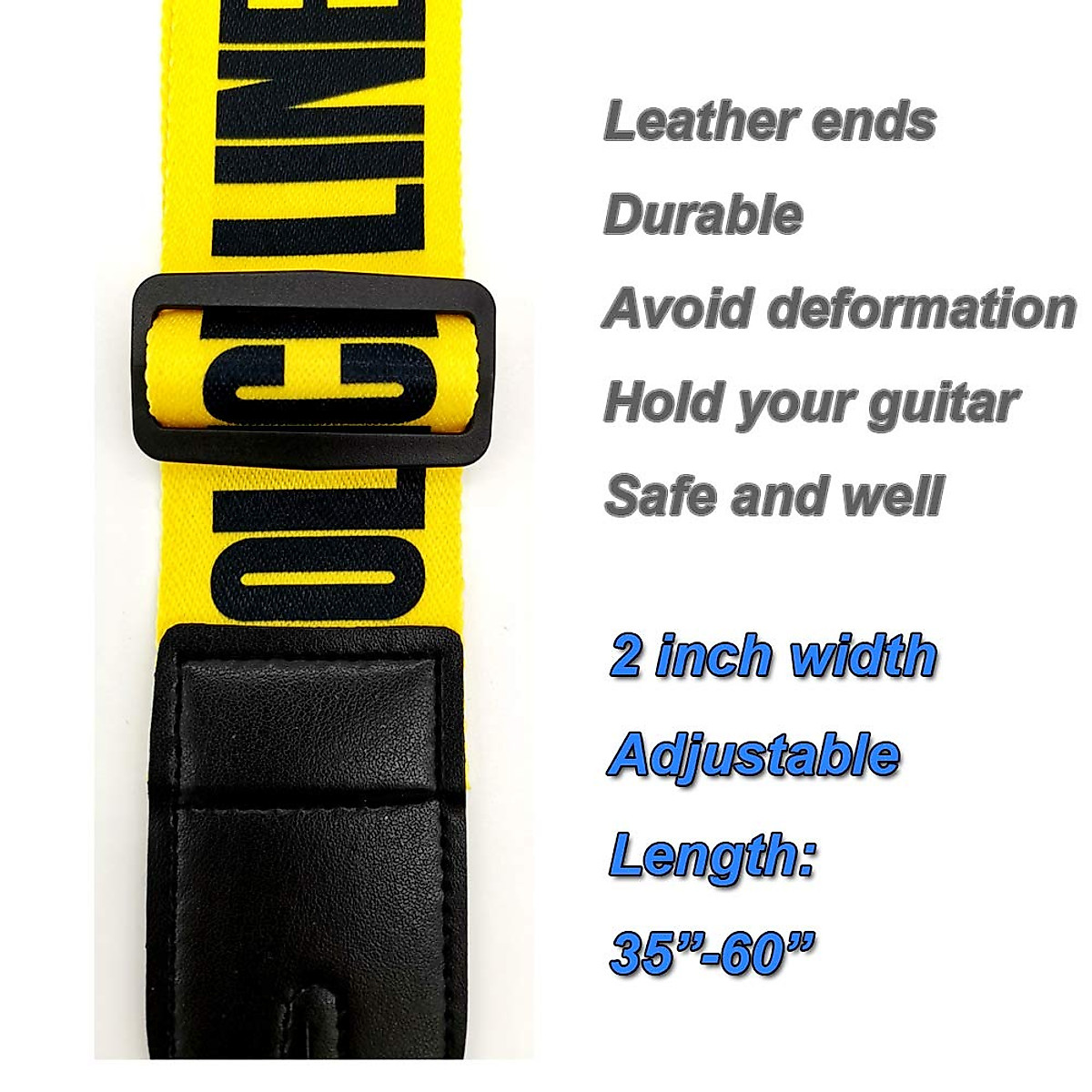 Sopopal Acoustic Guitar Strap Electric Guitar Straps with Leather Ends Adjustable Classical Suitable For Bass, Electric & Acoustic Guitars (Yellow Police Line)