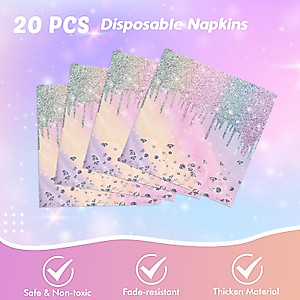 Juhap Iridescent Diamond Birthday Party Supplies Decorations, Disposable Holographic Paper Tableware Includes 20 Plates 20 Napkins and 1 Tablecloth for Girls Kids Birthday Theme Party, Serve 20