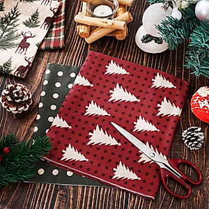 Whaline 12Pcs Christmas Cotton Fabric Bundles Woodland Poinsettia Reindeer Tree Printed Fat Quarters Plaid Xmas Sewing Fabrics for DIY Handmade Crafting, 18 x 22 Inch