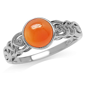 Silvershake Genuine Orange Carnelian Stone 925 Sterling Silver Celtic Knot Braided Solitaire Ring Size 6.5
