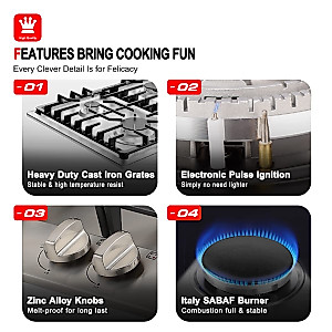 30 Inch Gas Cooktop, GASLAND Chef 4 Italy Sabaf Sealed Burner Gas Stovetop, Drop in Gas Range Cooktop, 28,300 BTU NG/LPG Convertible, 3.9 ft Cord Plug, Cast Iron Grates with Metal Knobs