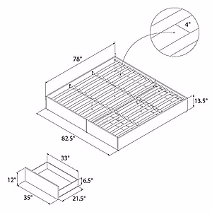 DHP Maven Upholstered Platform Bed for Raised Mattress-Support with Underbed Storage Drawers, No Box Spring Needed, King, Gray Linen