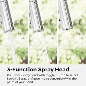 Pfister Tasso Kitchen Faucet with Pull Down Sprayer and Soap Dispenser, Single Handle, High Arc, Polished Chrome Finish, F5297TSOC